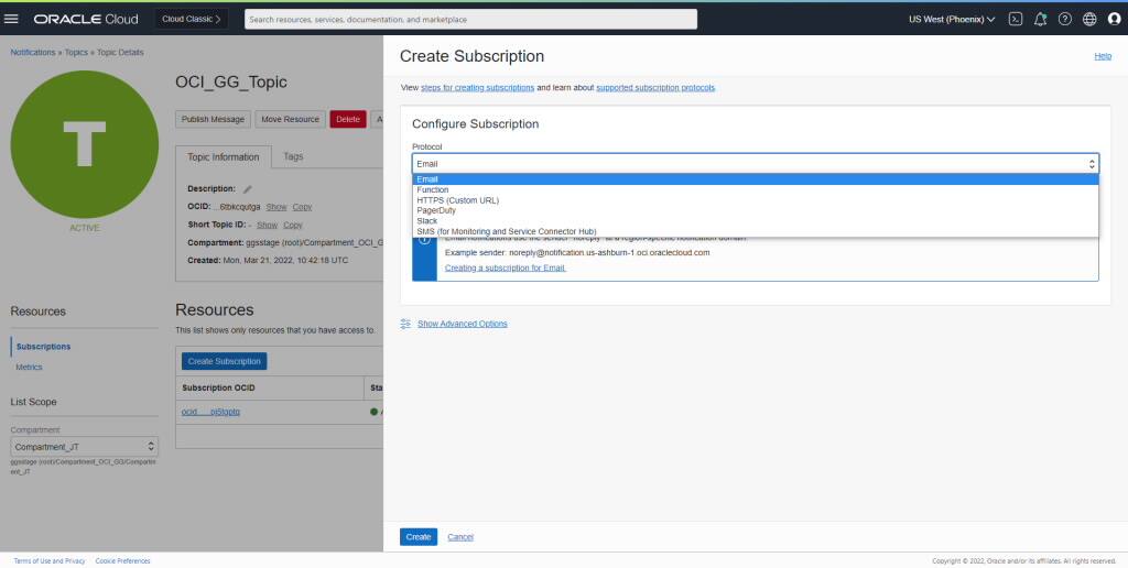 Create Notifications for Oracle Cloud Infrastructure GoldenGate
