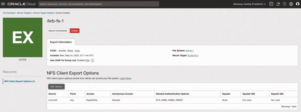 KerberosおよびLDAPを使用したOCI File Storage (FSS)の認証および認可