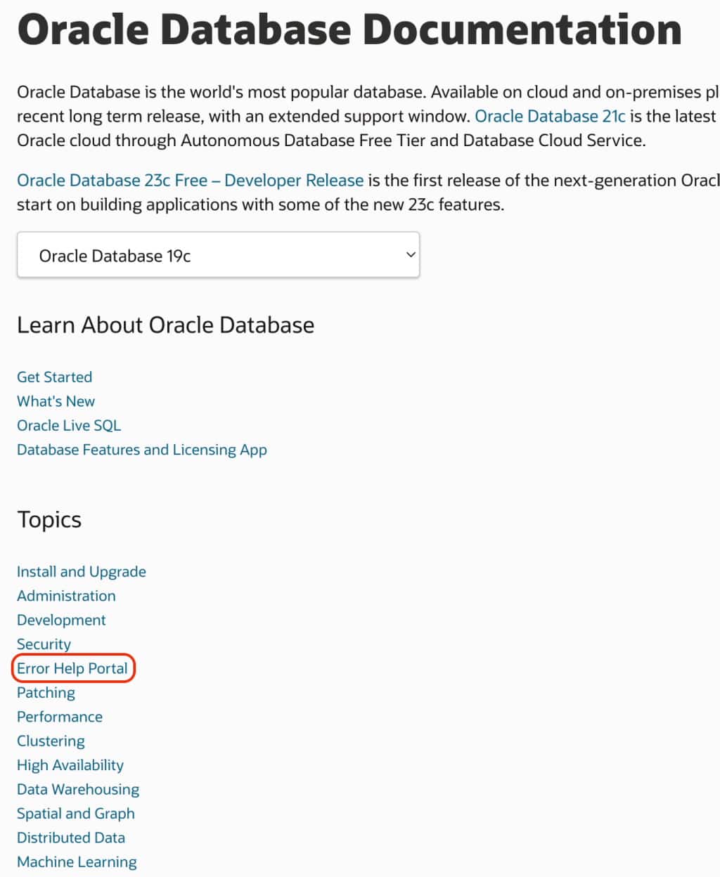 Introducing the Oracle Database Error Help Portal