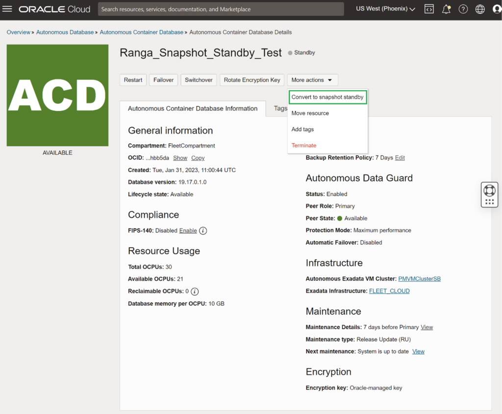 Snapshot Standby Databases On Autonomous Database On Dedicated Exadata Infrastructure And