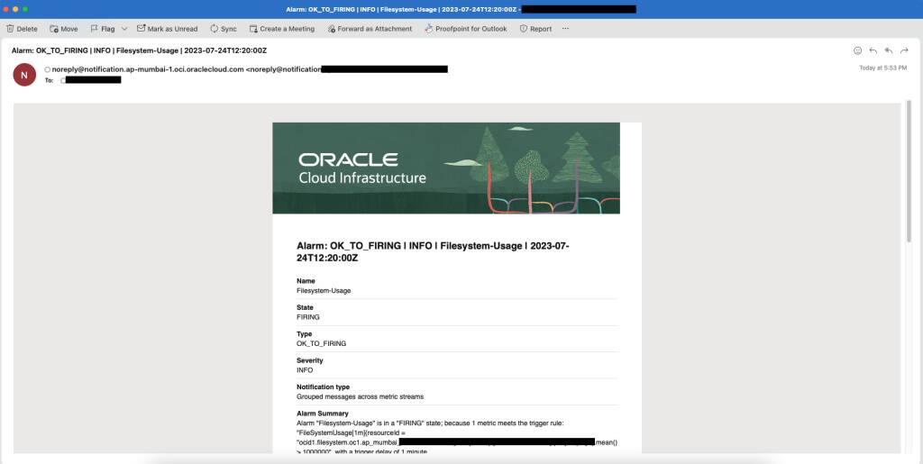 Monitoring OCI File Storage metrics through OCI Notifications