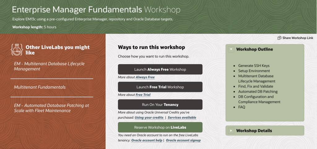 Updated: Announcing New Enterprise Manager Workshops Available on LiveLabs