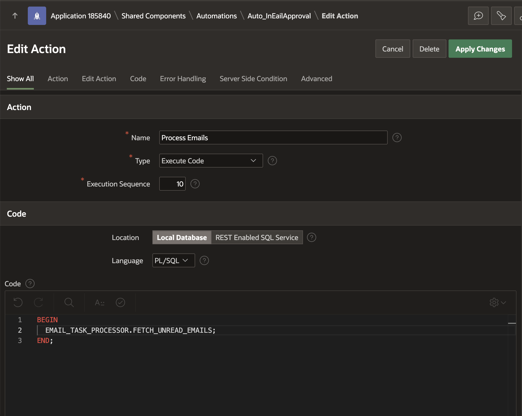 Configure Action under Automation