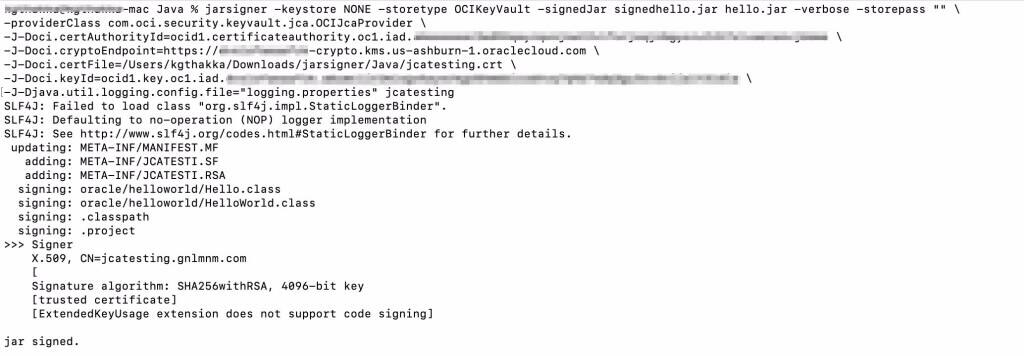 OCI JCA provider use case: Signing Jar files