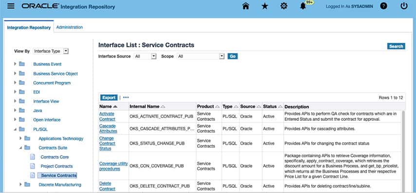 Integration Repository – Catalog of Oracle E-Business Suite APIs