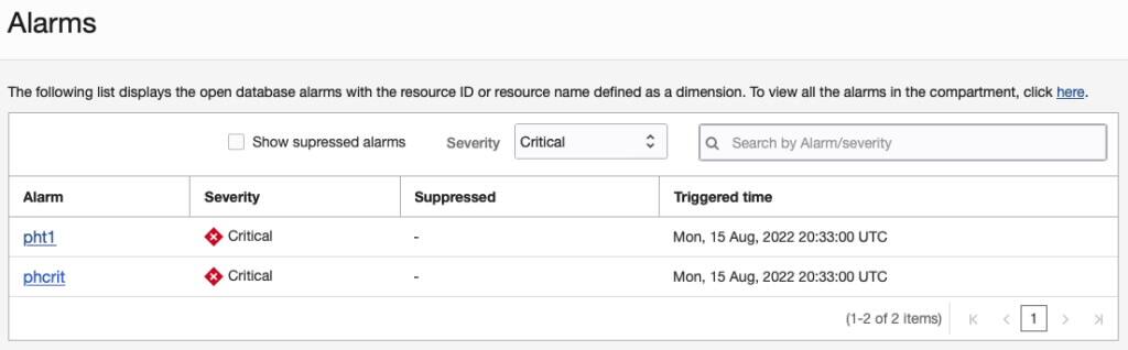 Enhanced alarms and monitoring capabilities in OCI Database Management