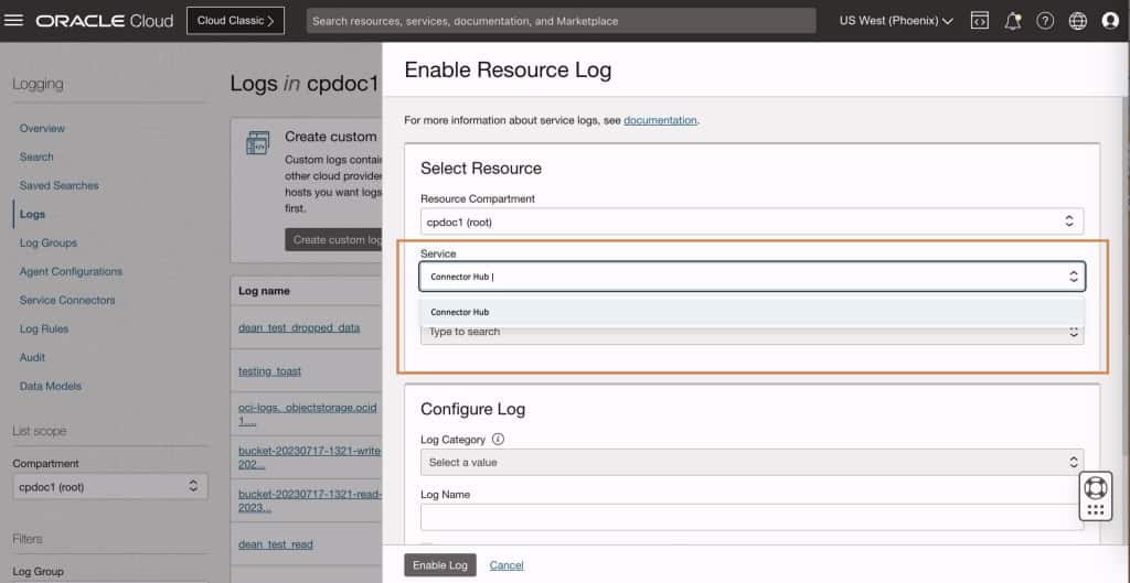 Announcing the availability of OCI Connector Hub service logs