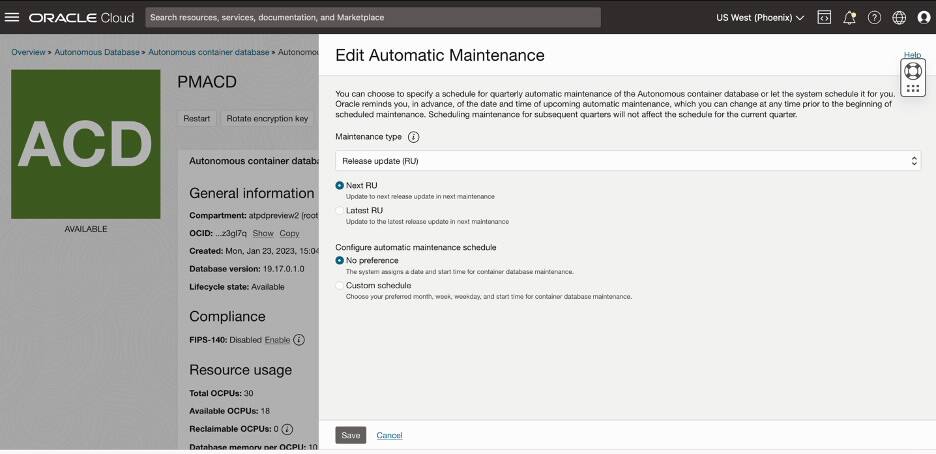 Autonomous Container Database Version Control