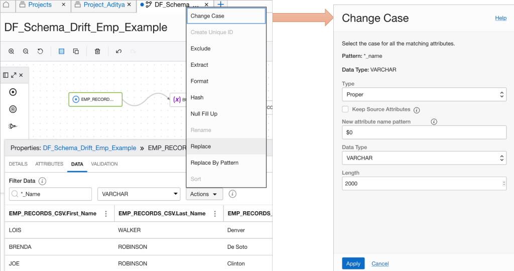 Schema drift in Oracle Cloud Infrastructure Data Integration