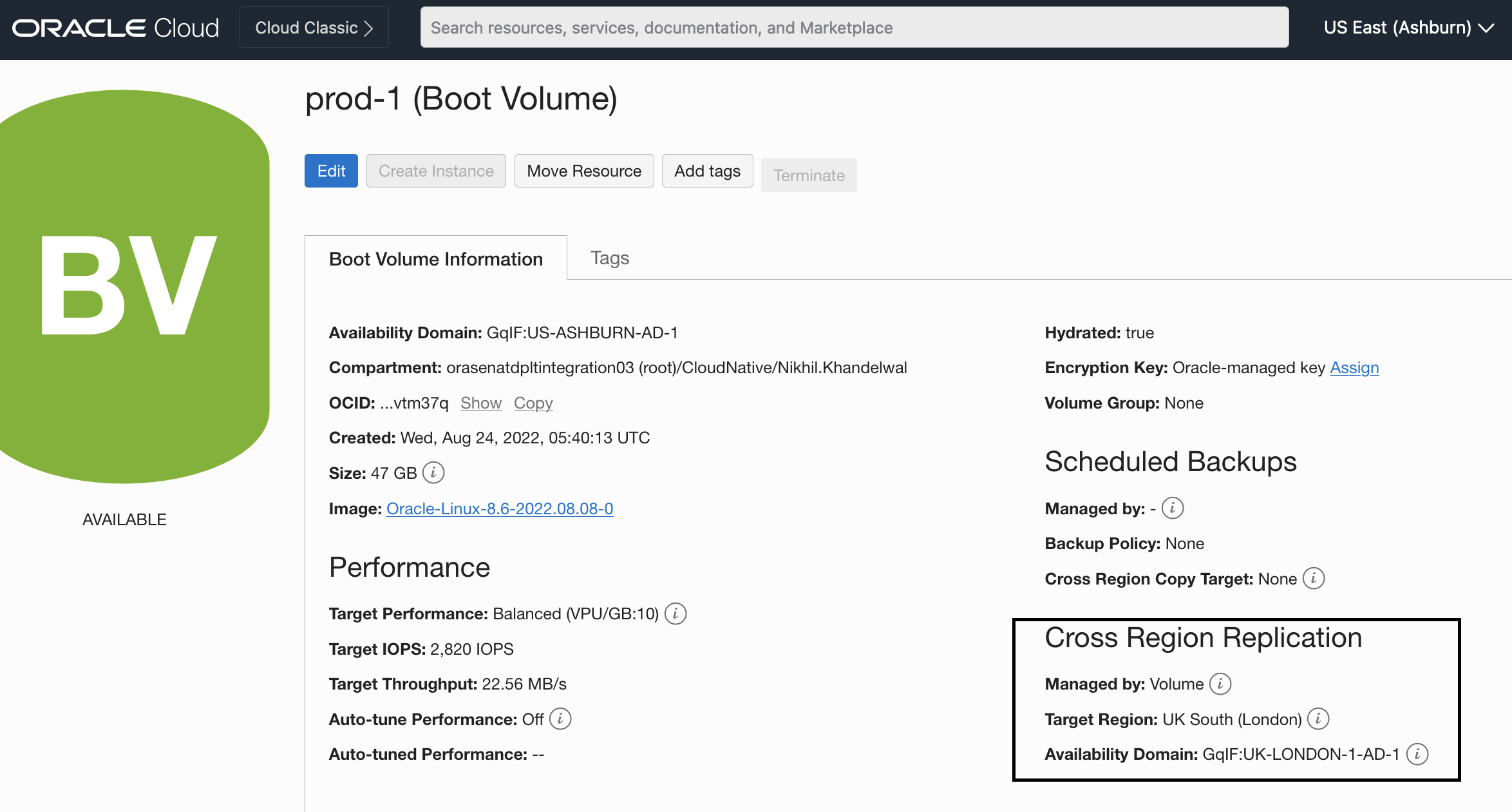 Using a cross-region replication setup for multiregion disaster recovery in OCI Compute instances
