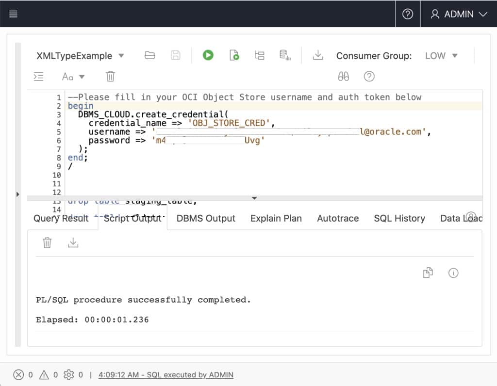 Loading XML data from your object store into Autonomous Database