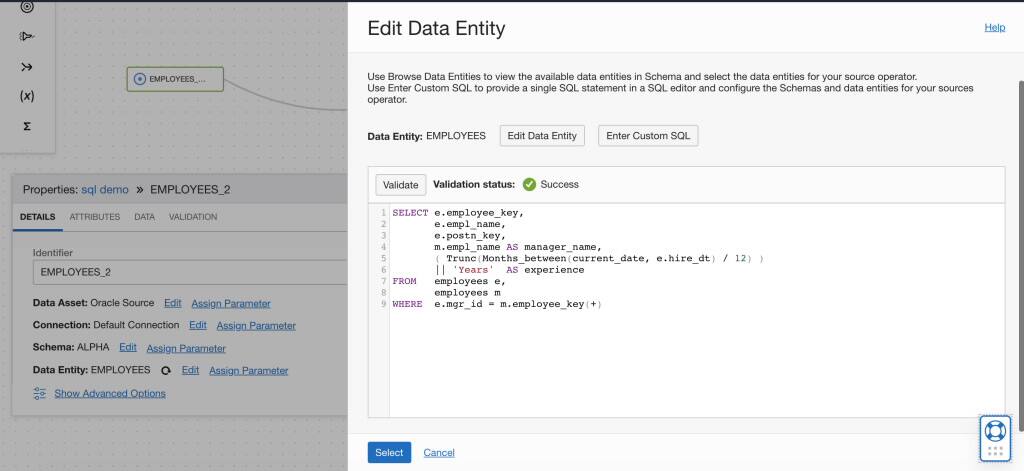 SQL override support in Oracle Cloud Infrastructure (OCI) Data Integration