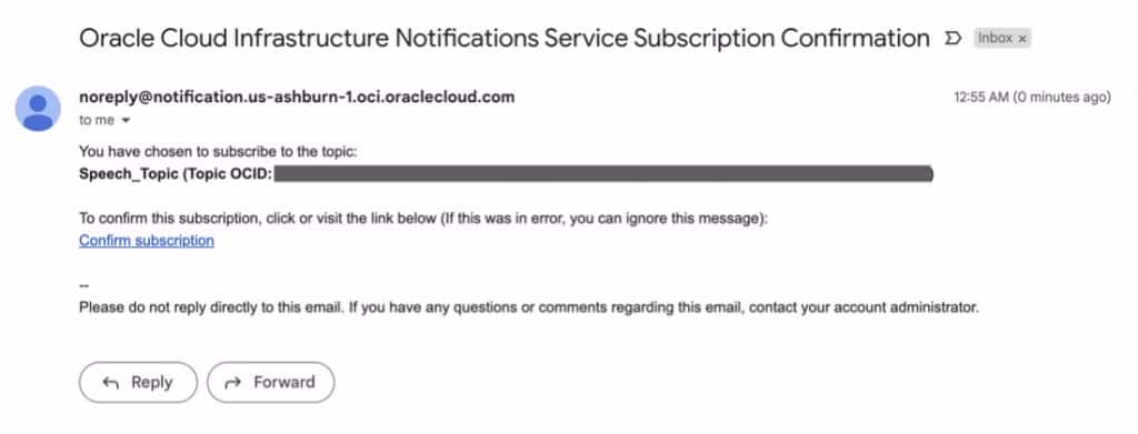 Enabling The Notification Feature For Oci Speech Service