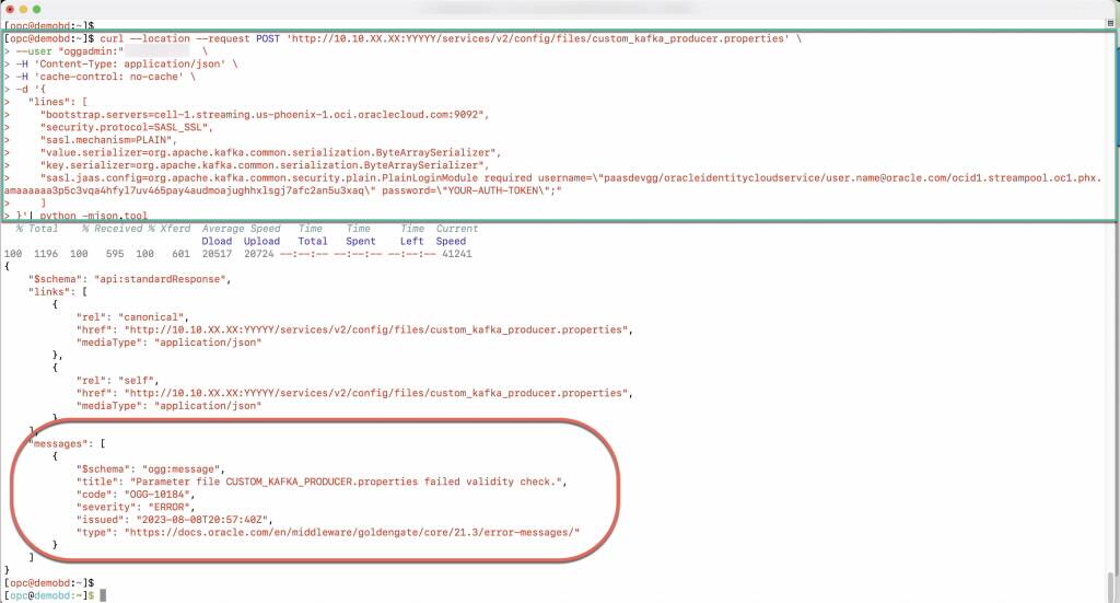 GoldenGate REST API's Call to replicate the data to Oracle Cloud Infrastructure (OCI) Streaming ...