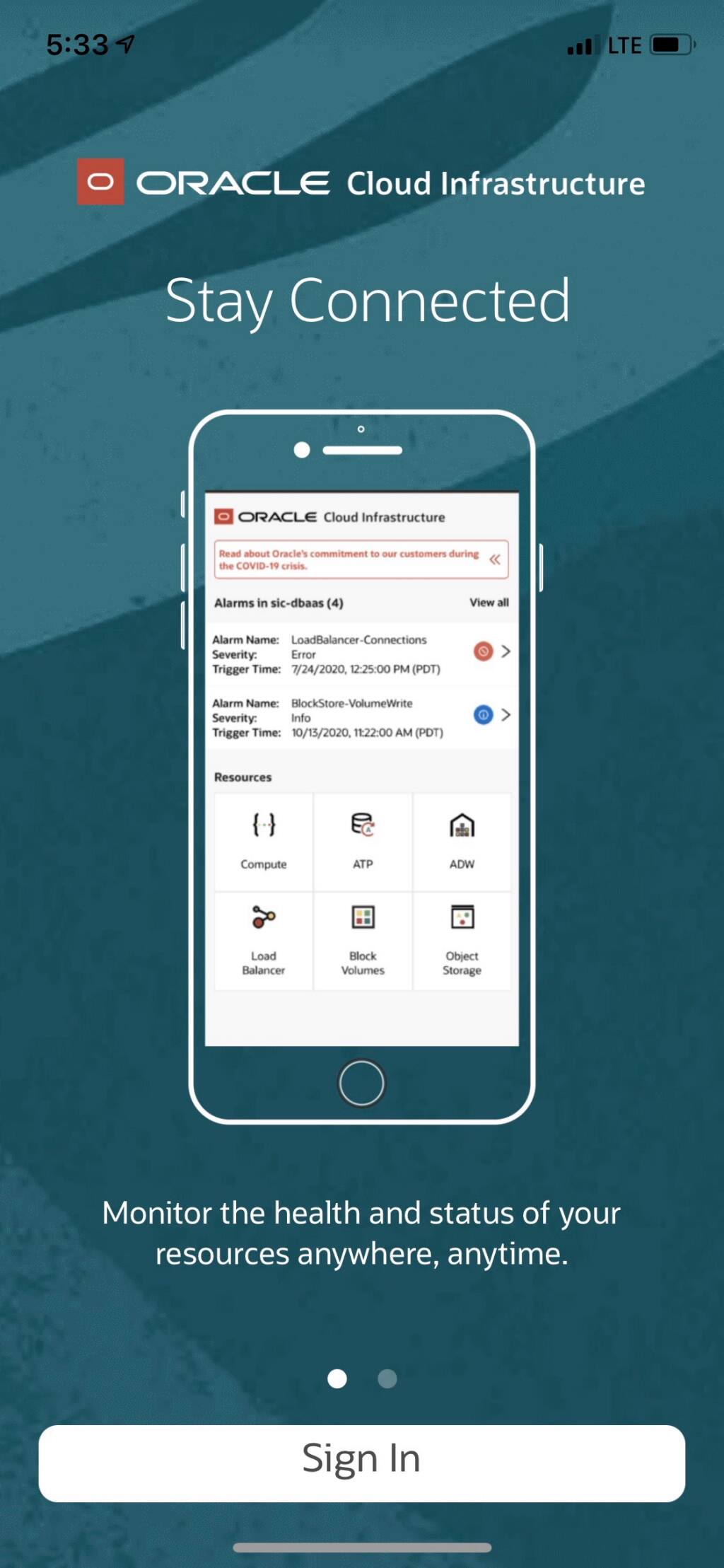 Oracle Cloud Infrastructure mobile app anytime, anywhere