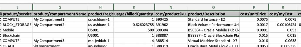 Working with OCI Cost Reports