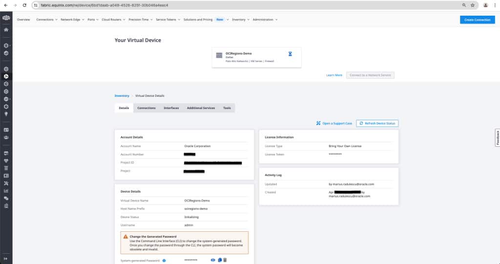 Connecting two OCI Regions using Equinix Network EDGE Virtual Device – Equinix side configuration