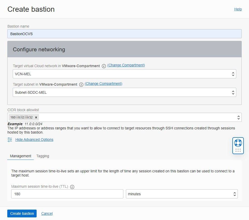 Securely access Oracle Cloud VMware Solution using OCI Bastion service