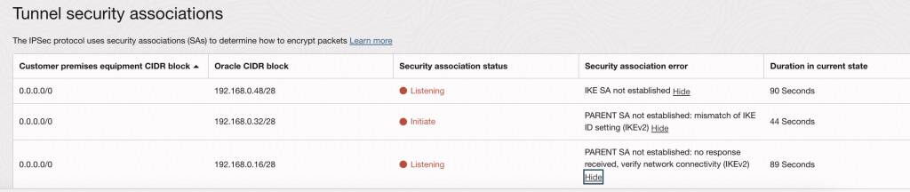 Troubleshooting IPSec VPN Connections using IKEv2 in OCI