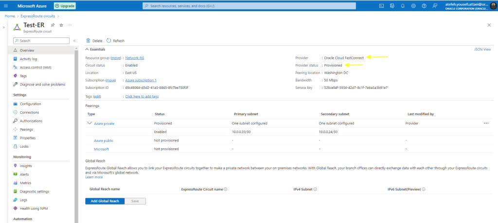 Set up a Private Interconnect Between OCI and Microsoft Azure