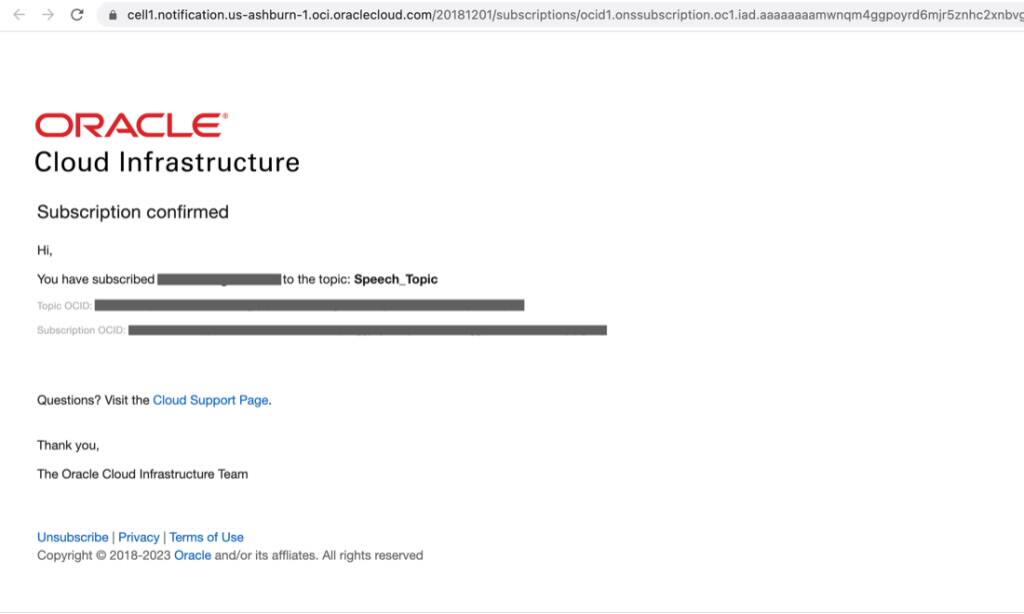 Enabling the notification feature for OCI Speech service