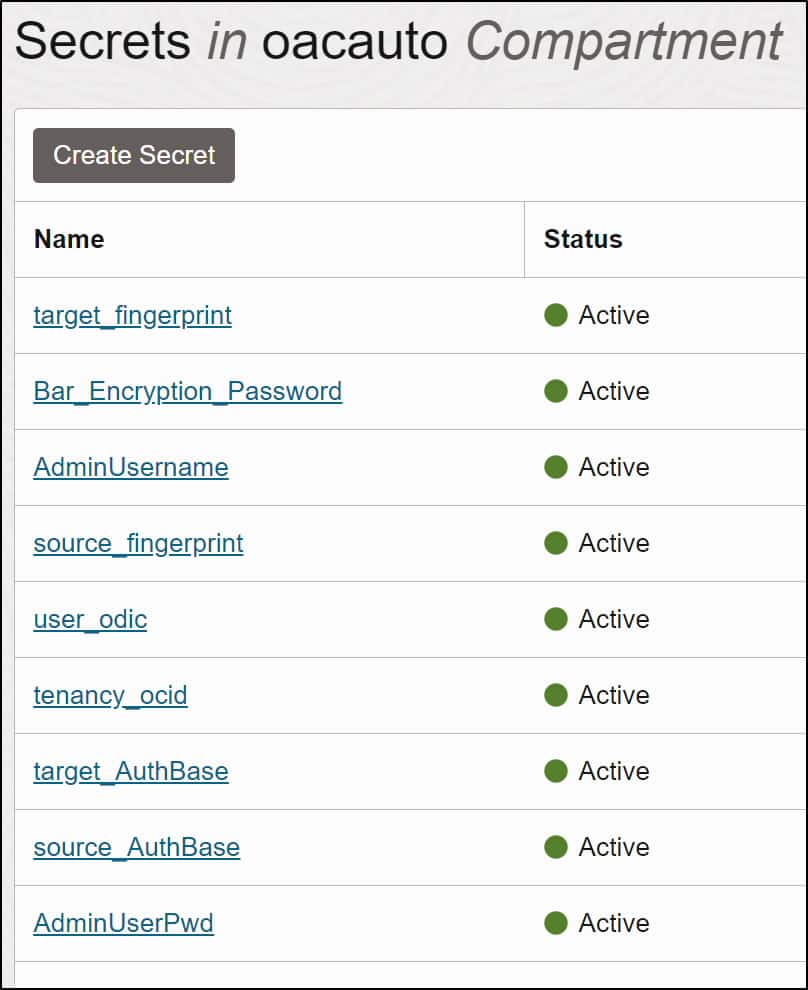Use encrypted values from Oracle Cloud vaults and secrets in Oracle Analytics Cloud migration ...