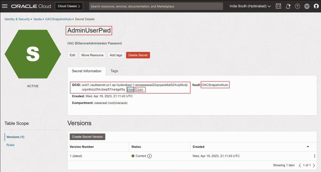 Use encrypted values from Oracle Cloud vaults and secrets in Oracle Analytics Cloud migration ...