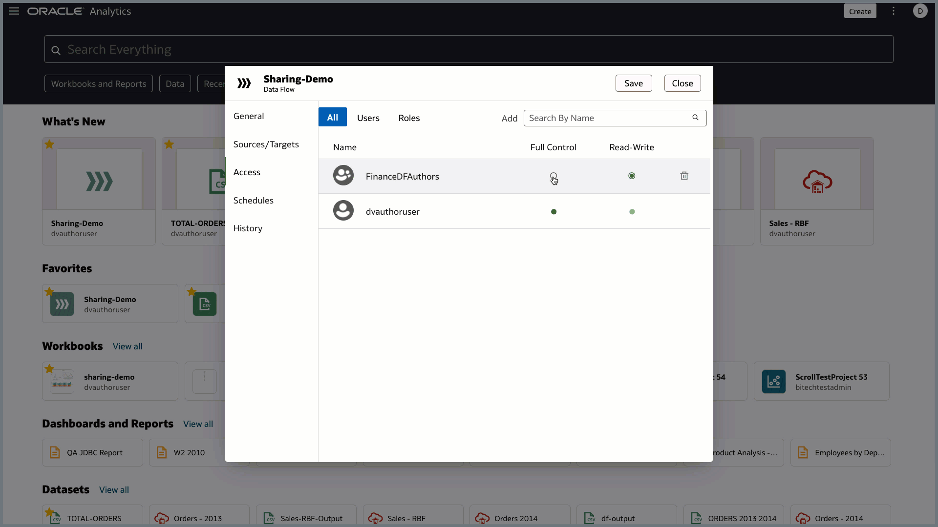 Share your data flows in Oracle Analytics Cloud