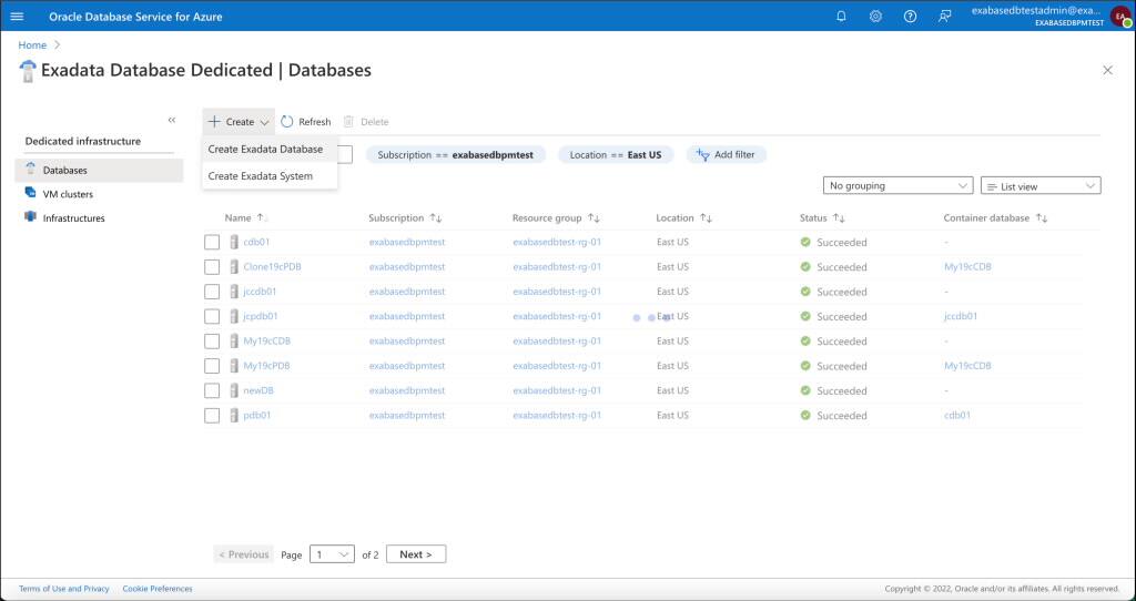 Oracle Database Service for Microsoft AzureでExadata Database Service開始