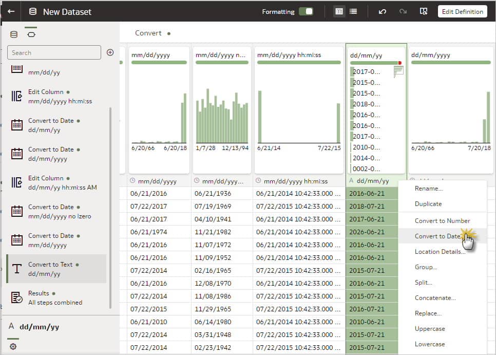 Converting Columns to DateTime in Oracle Analytics Cloud Converting Columns to DateTime in Oracle Analytics Cloud
