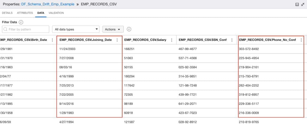 Schema drift in Oracle Cloud Infrastructure Data Integration