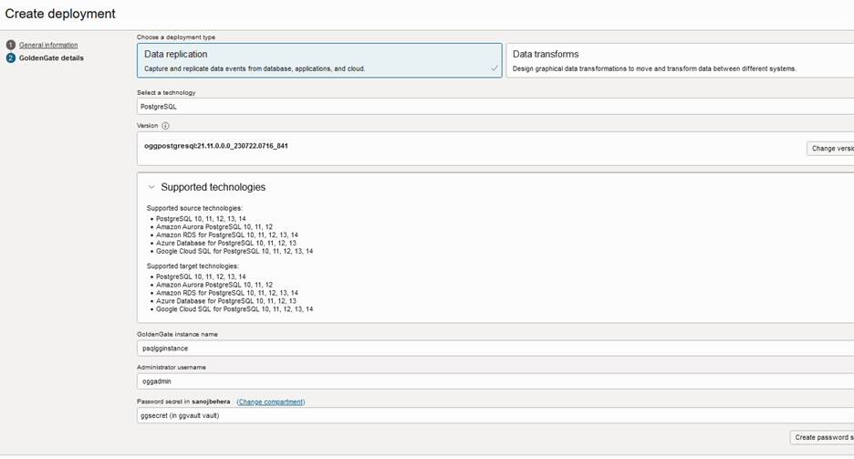 Oci Goldengateを使用して、オンプレミスのpostgresqlデータベースをoci Database With