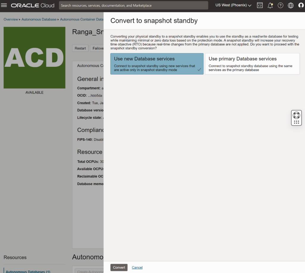 Snapshot standby databases on Autonomous Database on Dedicated Exadata Infrastructure and ...