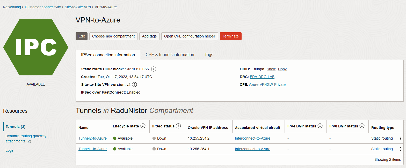 Ipsec Over Oci To Azure Interconnect