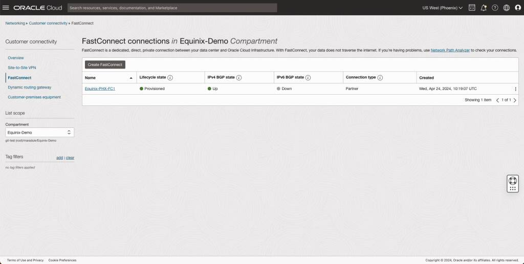 Connecting two OCI Regions using Equinix Network EDGE Virtual Device – OCI side configuration
