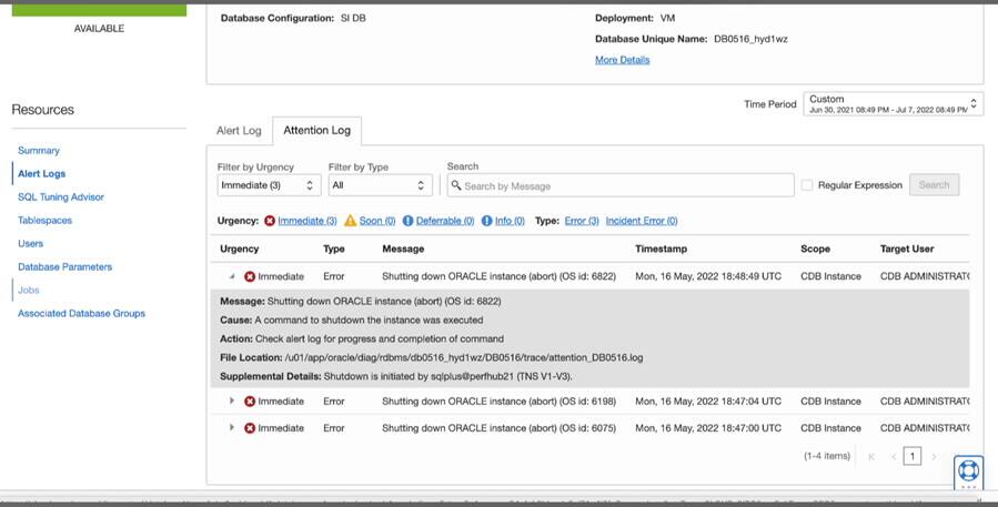 Alert log support for OCI Database Management
