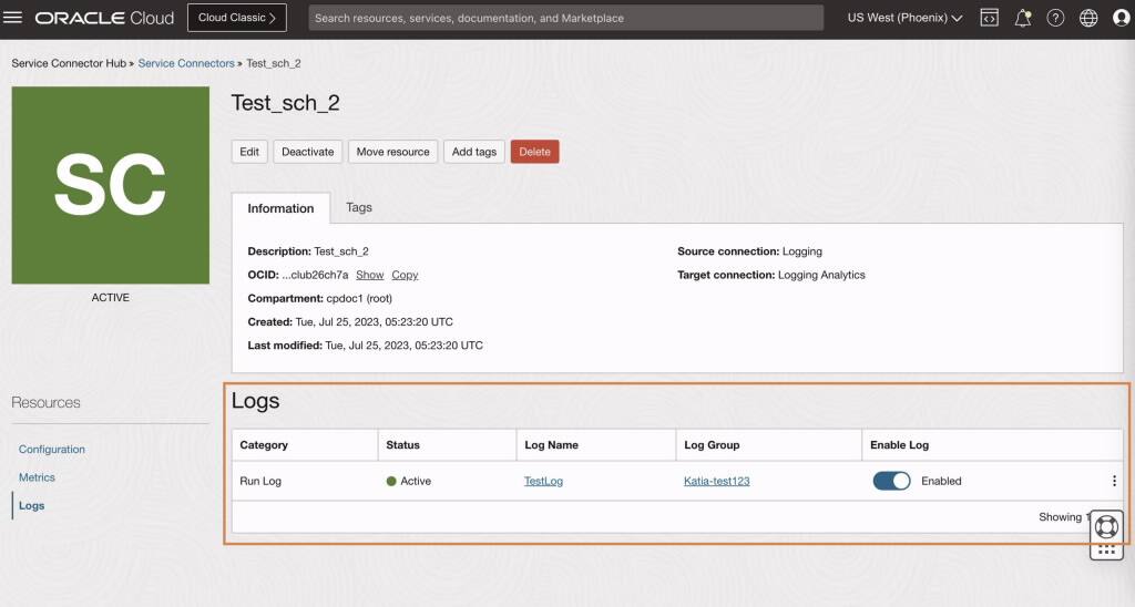 Announcing the availability of OCI Connector Hub service logs