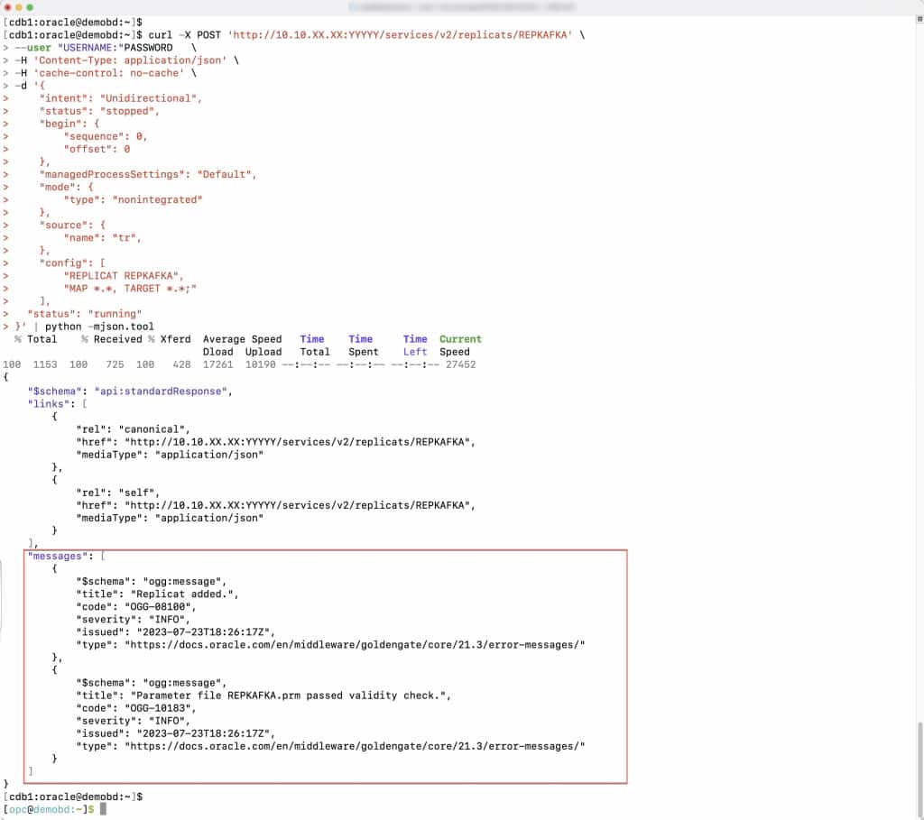 Goldengate Rest Apis Call To Replicate The Data To Oracle Cloud Infrastructure Oci Streaming
