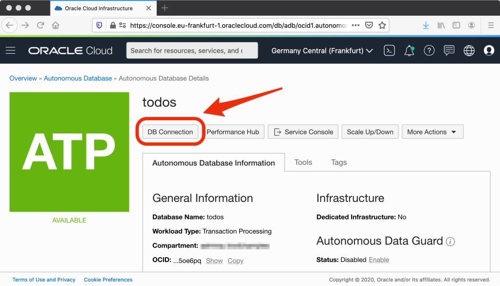 Connecting to Oracle Autonomous Database via JDBC