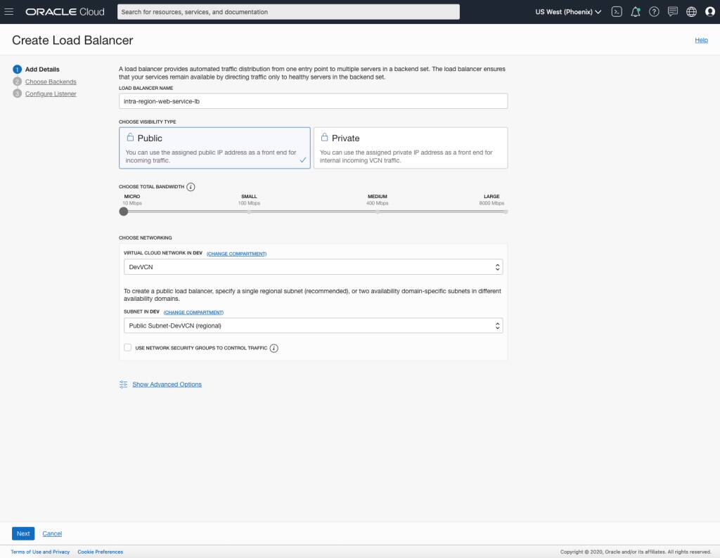Application load balancing on Oracle Cloud Infrastructure