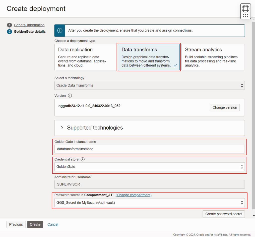 Get Started With Oci Goldengate Data Transforms 15 Deployment Creation