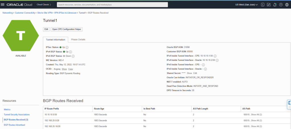 OCI VPN IPSec to Libreswan with BGP Routing Advertise Configuration Steps