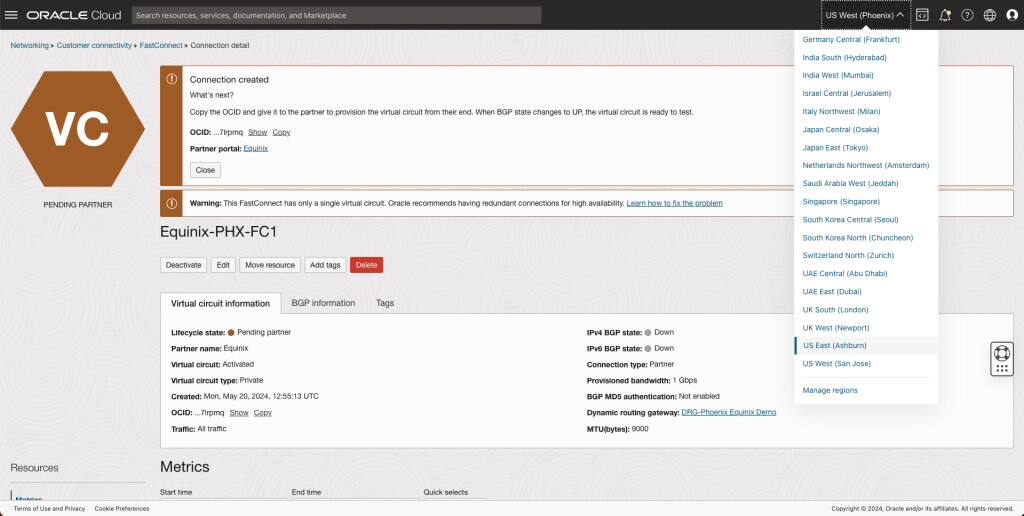 Connecting two OCI Regions using Equinix Network EDGE Virtual Device – OCI side configuration