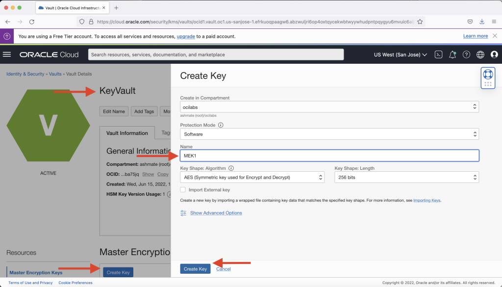 Using OCI Object Storage bucket encryption