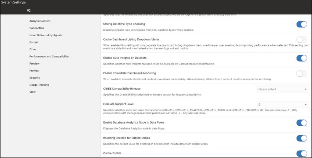 Select the best option to render dashboards in Oracle Analytics Cloud