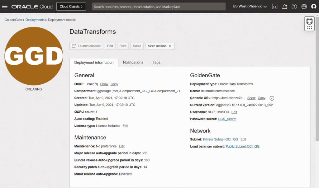 Get Started With Oci Goldengate Data Transforms 15 Deployment Creation