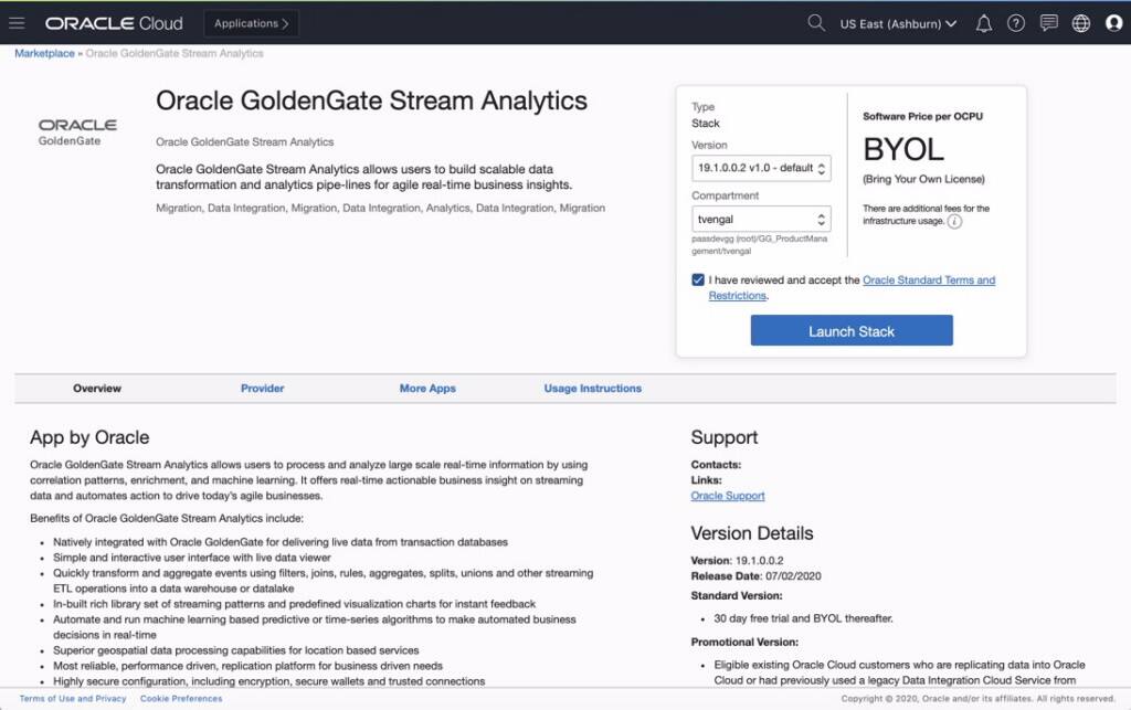 Oracle Goldengate Stream Analytics On Oci Marketplace