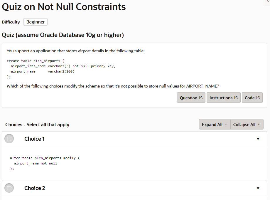 Free online SQL quizzes on Oracle Dev Gym Free online SQL quizzes on Oracle Dev Gym