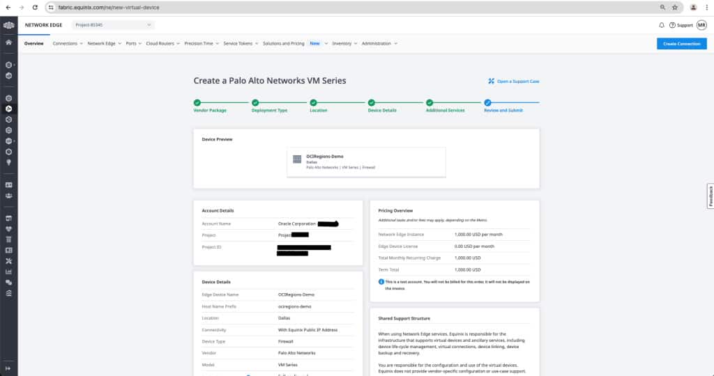 Connecting two OCI Regions using Equinix Network EDGE Virtual Device – Equinix side configuration