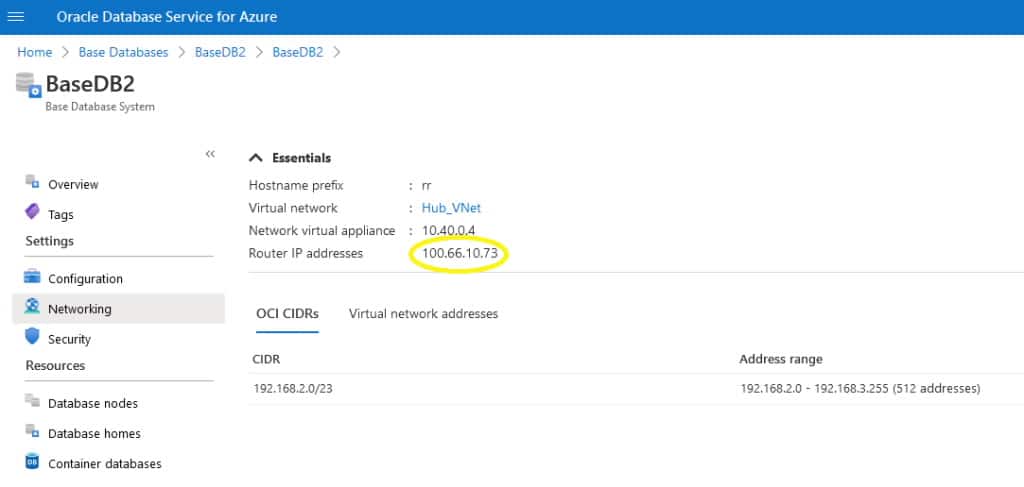 Implementing Oracle Database for Azure with a hub-and-spoke network